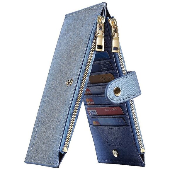 Bags | Rfid Wallet Women Bifold Multi Card Wallet Case Gold Blue | Poshmark